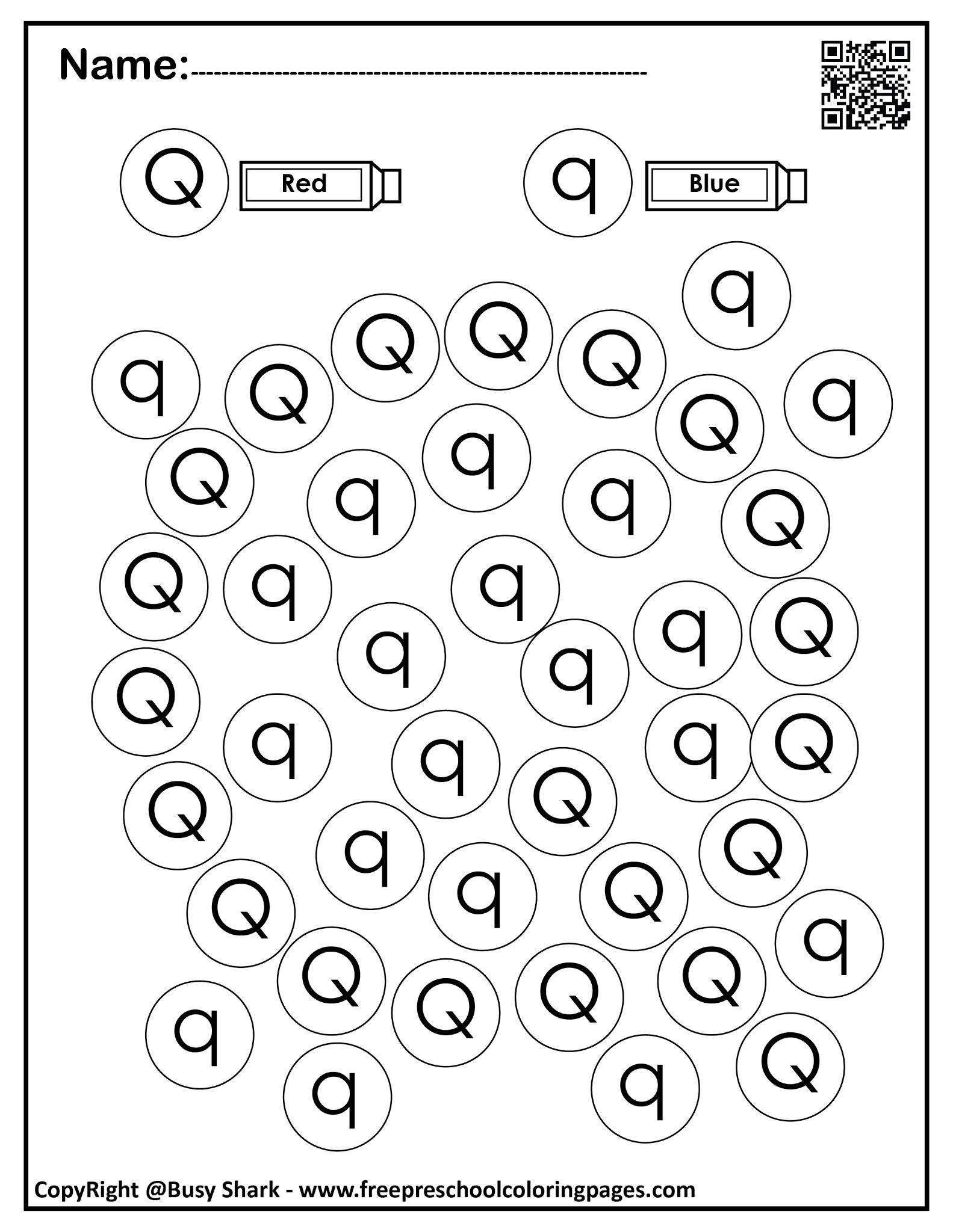 Letter Q "10 free Dot Markers coloring pages"