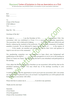 Sample Letter of Invitation to Join an Association or a Club