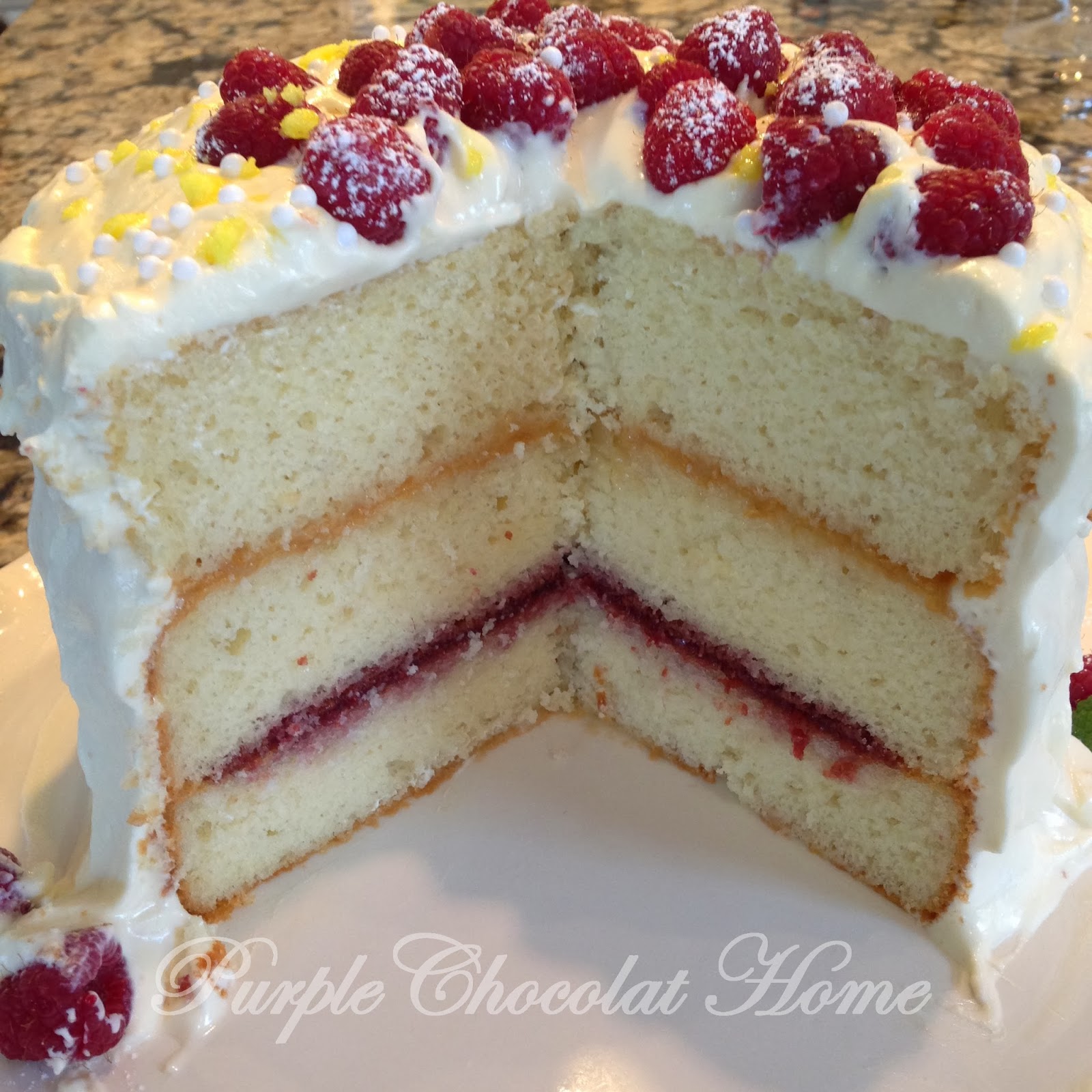 Lemon Raspberry Cream Cake - Purple Chocolat Home
