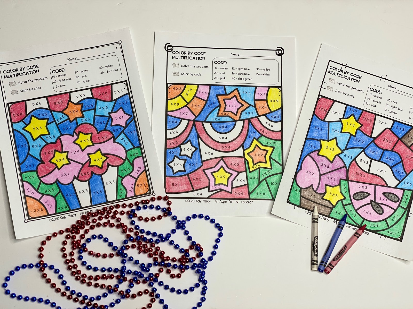 An Apple For The Teacher: 4th of July Color By Number