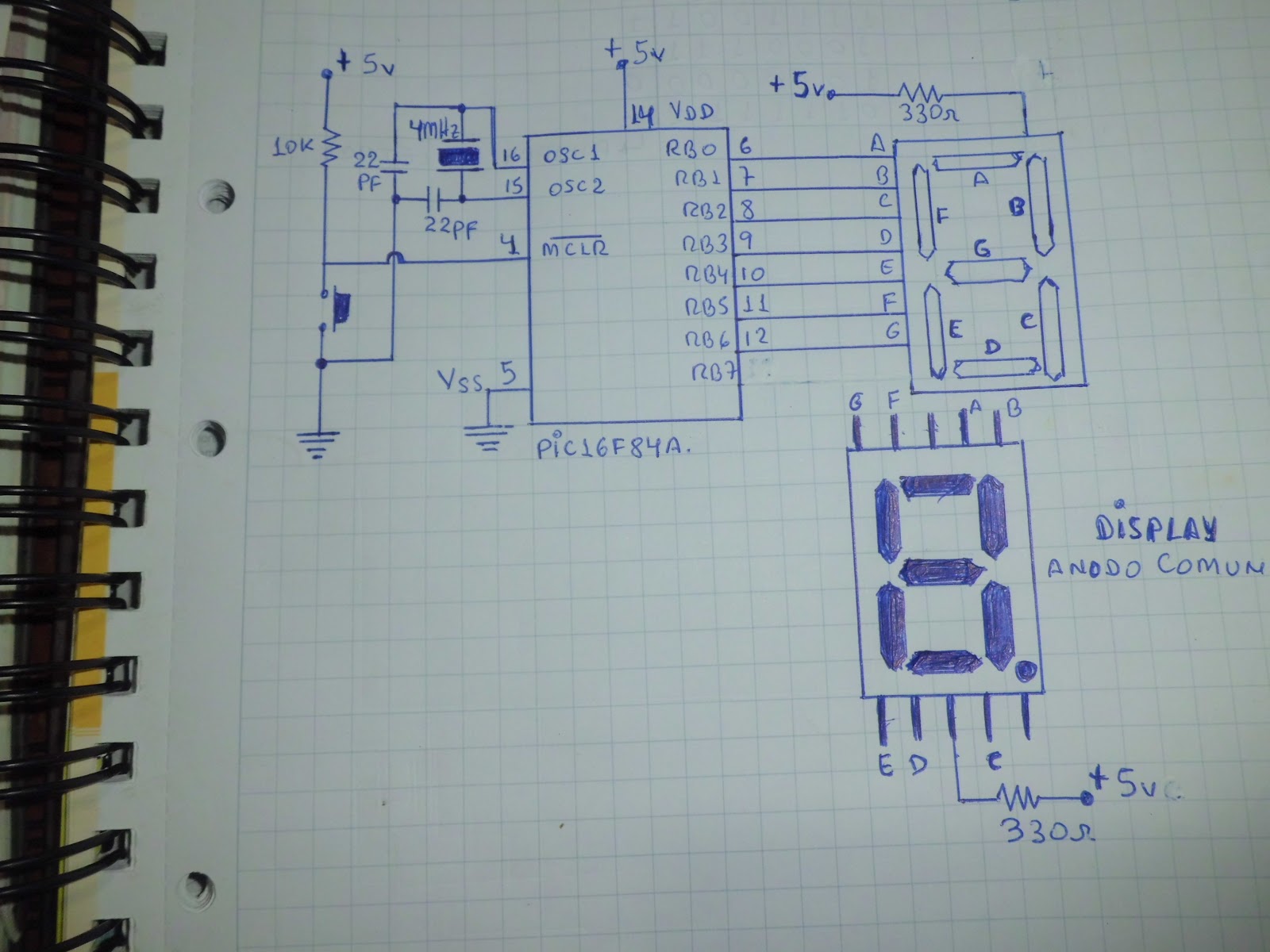 COMO HACER LETRAS EN UN DISPLAY, CON EL PIC16F84A.