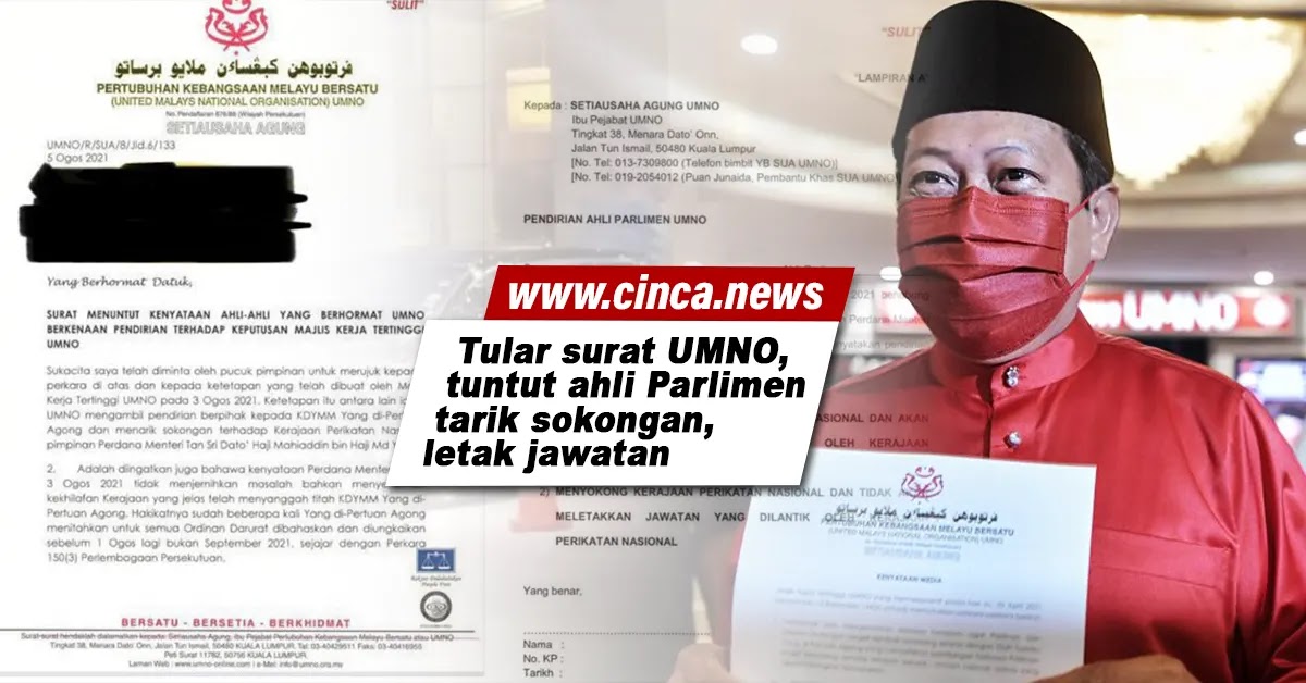 Tular surat UMNO, tuntut ahli Parlimen tarik sokongan, letak jawatan