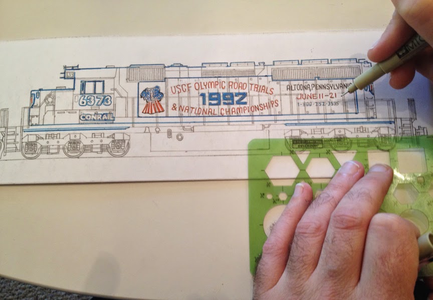 Andy Fletcher Blog-: Outlining the Lettering on Conrail SD40-2 6373