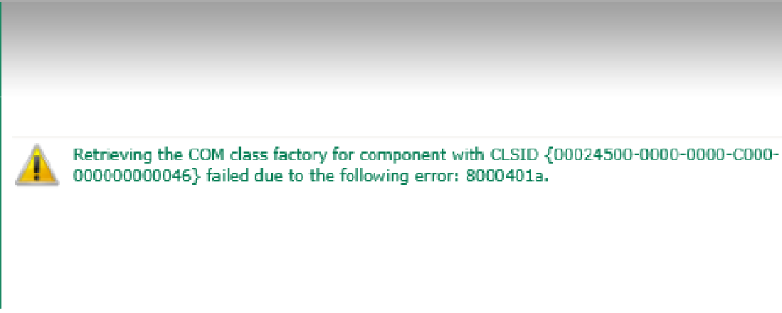 Retrieving The Com Class Factory For Component With Clsid 00024500 0000 0000 C000 000000000046