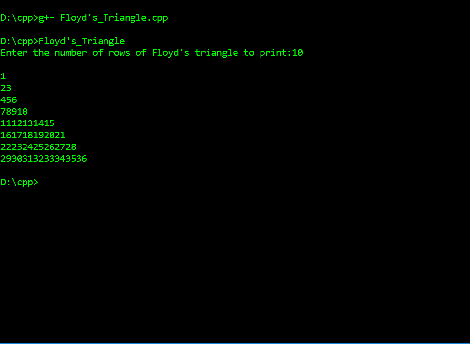 C++ Program to Print Floyd's Triangle.