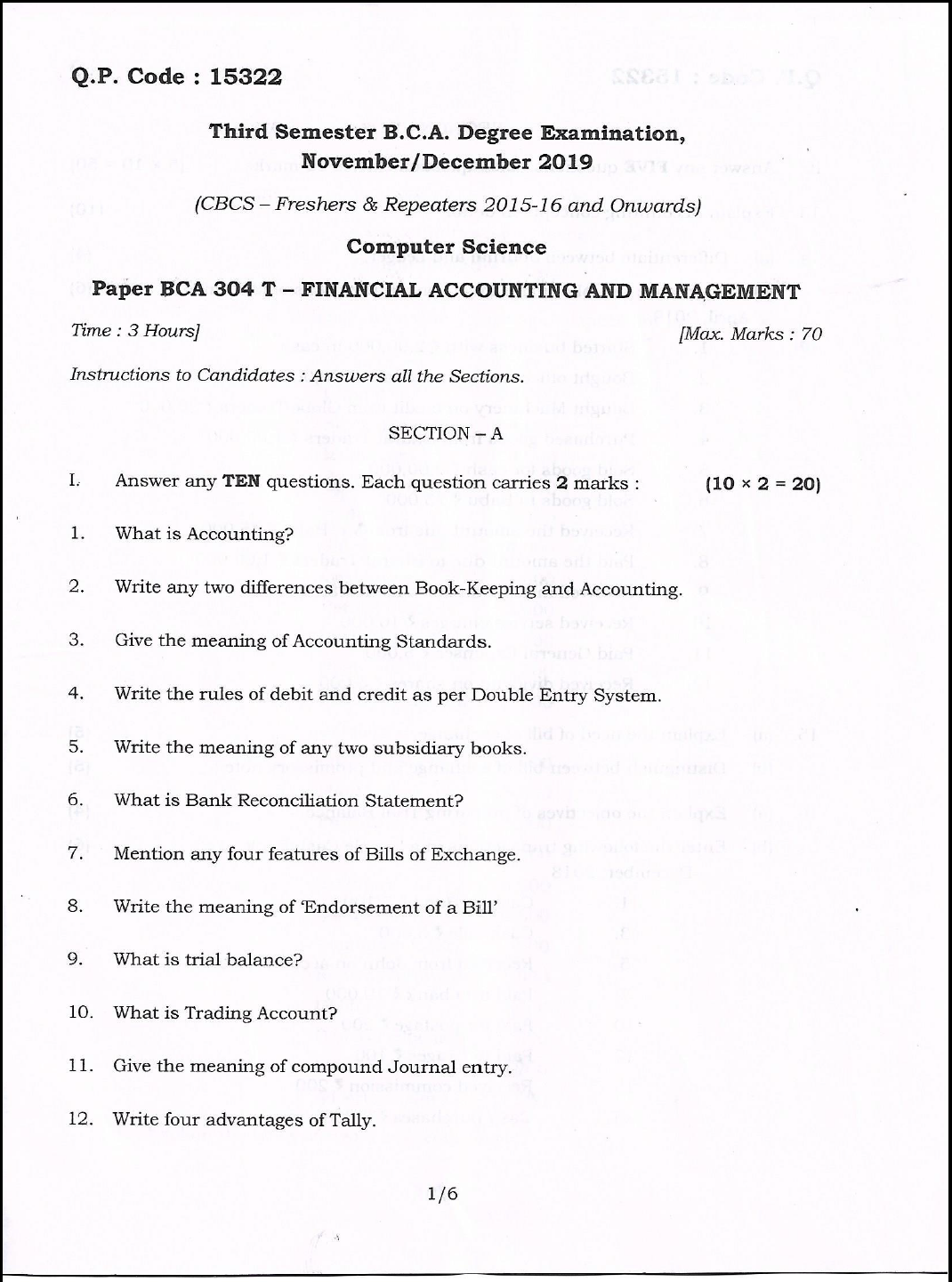 Bangalore University b.c.a. Computer Science Paper bca 304 t ...
