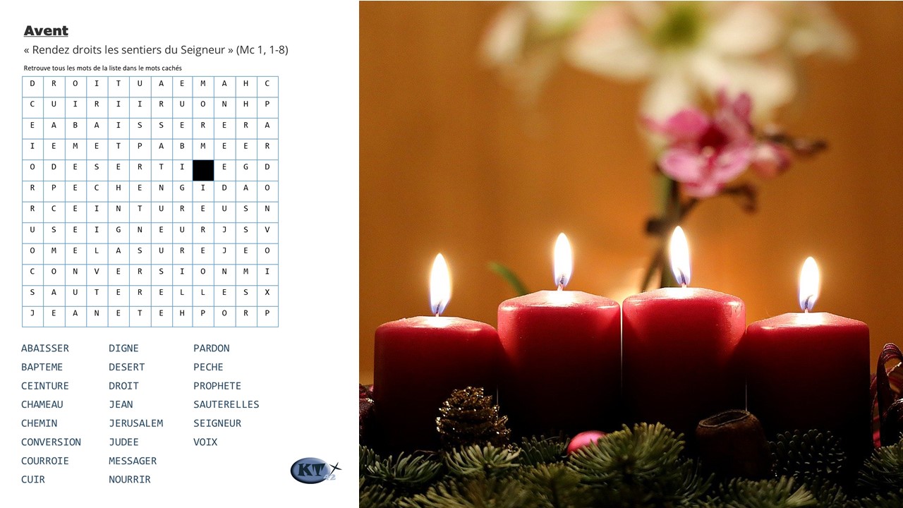 Mots cachés de l'Avent selon Marc 1, 1-8 : Jean Baptiste nous dit de ...