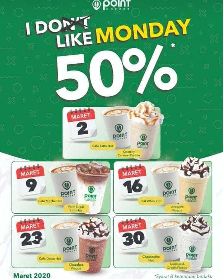 √ Point Coffee Promo I Like Monday Tiap Senin Diskon 50% Bulan Maret 2020
