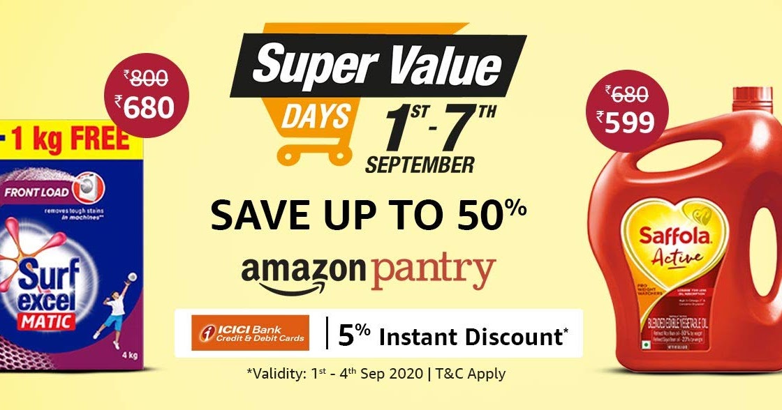Amazon Super Value Day - Up to 50% off + Extra 5% off Via ICICI