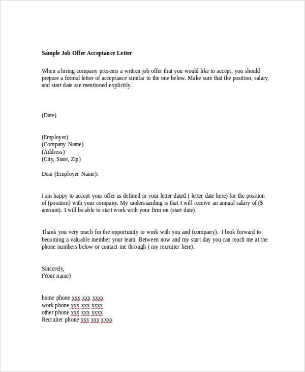 Employment Offer Letter Template Word ~ Resume Letter