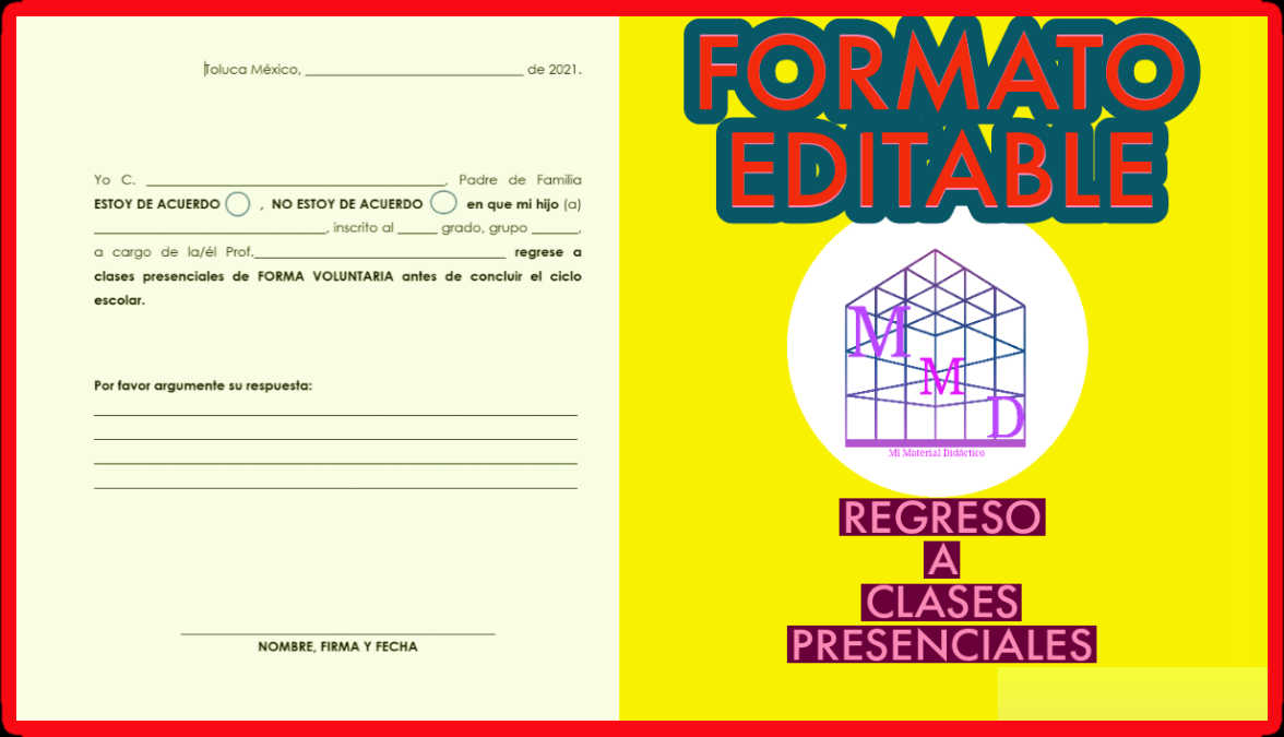 FORMATO EDITABLE "REGRESO A CLASES PRESENCIALES" PARA PADRES Y MADRES ...
