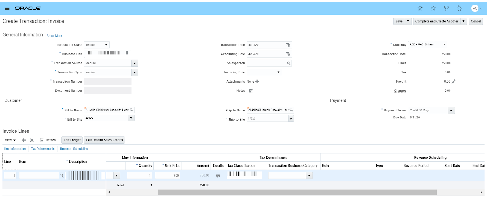 HSRoracentre: How to create AR transaction in oracle Cloud