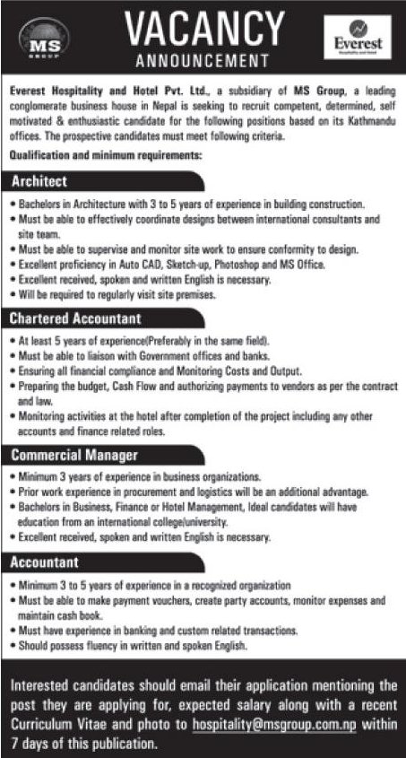 Architect Job Vacancy @ Everest Hospitality and Hotel, MS Group ...