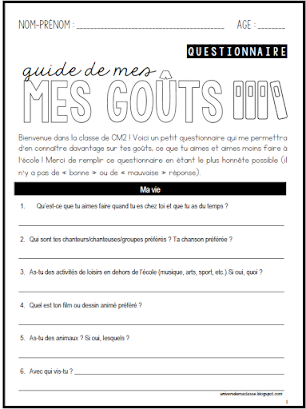 L'univers de ma classe: [2020-2021] Questionnaire de rentrée