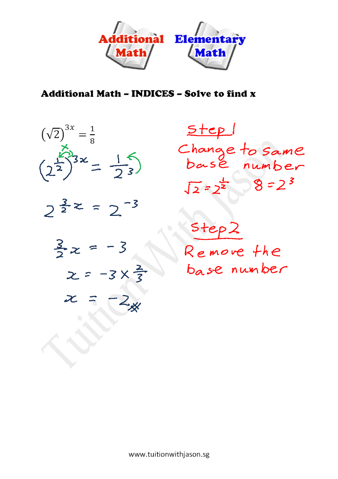 A-Math - Indices - Solve for x | Singapore Additional Math (A-Math) and ...