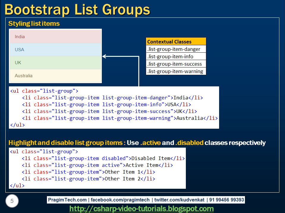 Sql server, .net and c# video tutorial: Bootstrap list groups Sql server, .net and c# video tutorial: Bootstrap list groups
