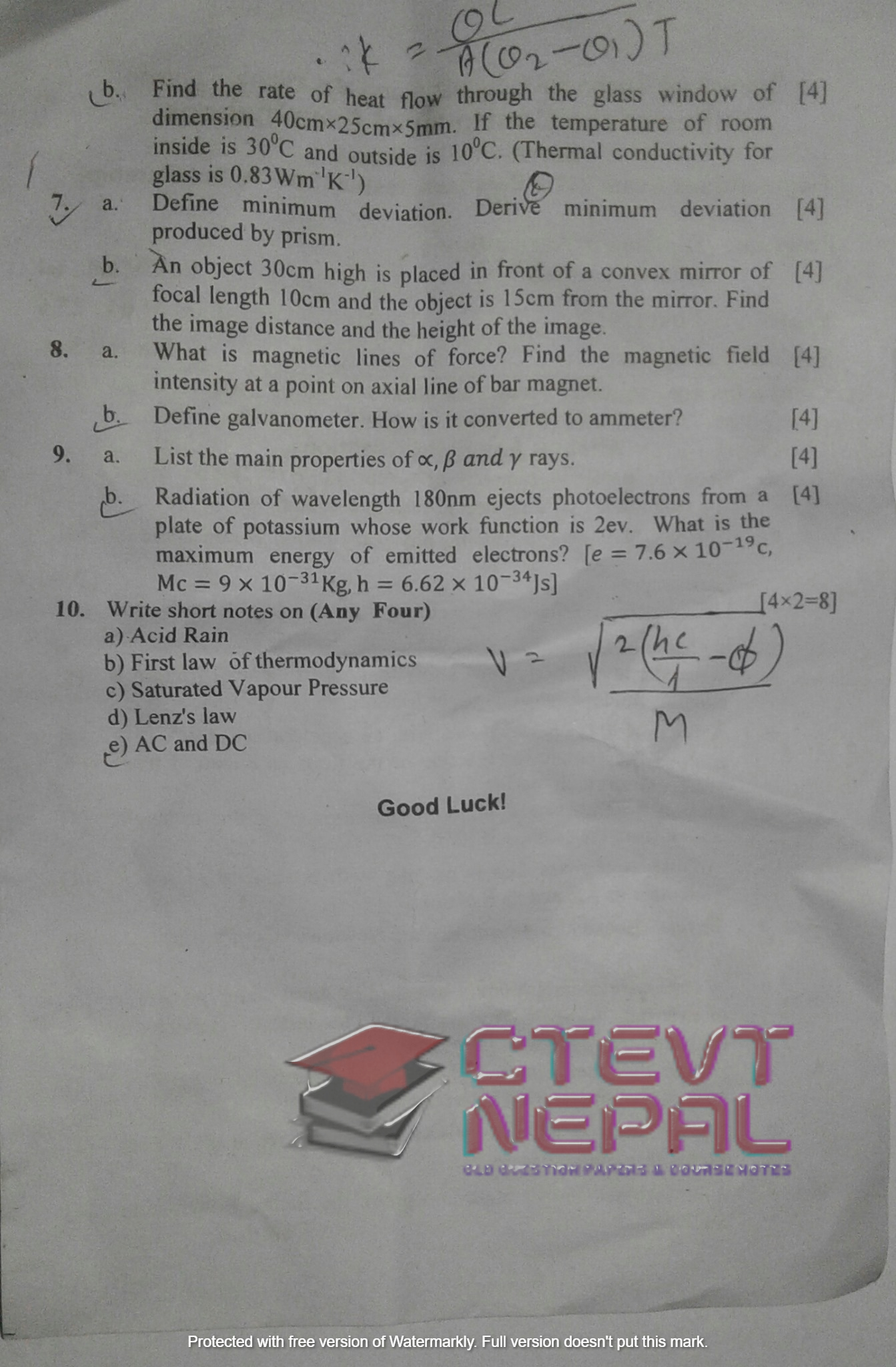 AG Physics - 1st Year Question Papers CTEVT | Diploma in Agriculture ...
