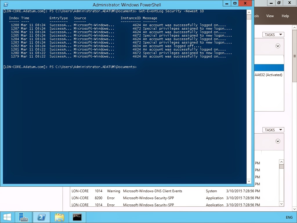 vinadm.blogspot.com: Вывести последние 10 сообщений из журнала безопасности в powershell