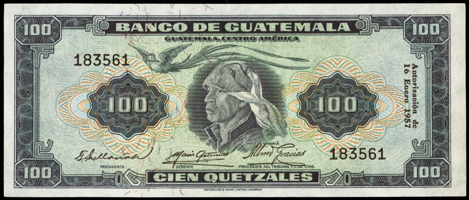 Guatemala 100 Quetzales banknote 1957|World Banknotes & Coins Pictures ...