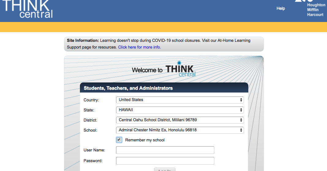 Information for Room 219: Think Central Log-in Assistance