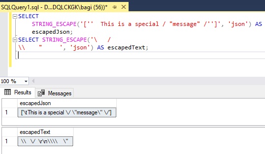 Microsoft Business Intelligence: STRING_ESCAPE Function in sql server 2016