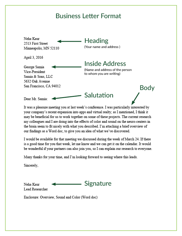 Business Letter Format Attachments Enclosures - Birthday Letter