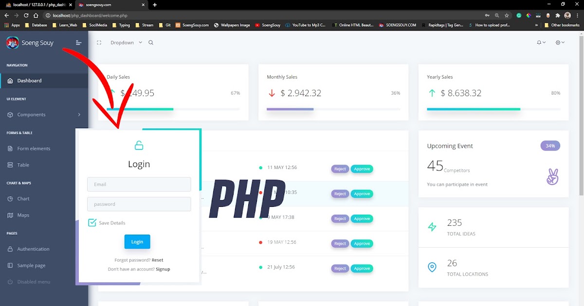 Login and Register Dashboard PHP
