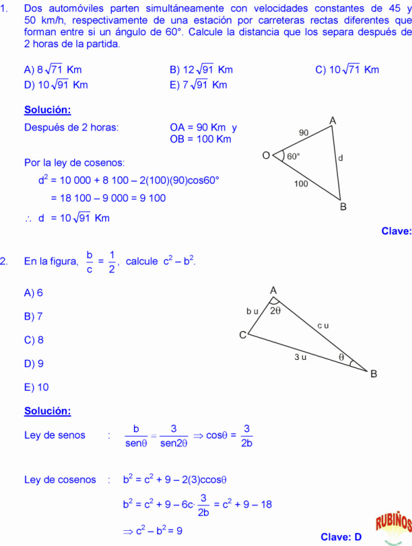 LEY DE SENOS Y COSENOS EJERCICIOS RESUELTOS PDF