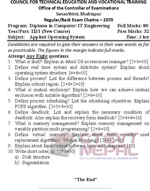 Applied Operating System - 5th Semester Questions Papers CTEVT ...