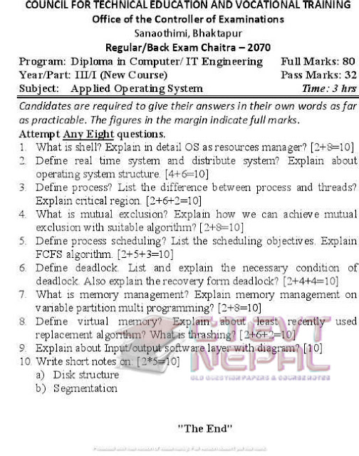 Applied Operating System 5th Semester Questions Papers Ctevt Diploma In Computer Engineering It