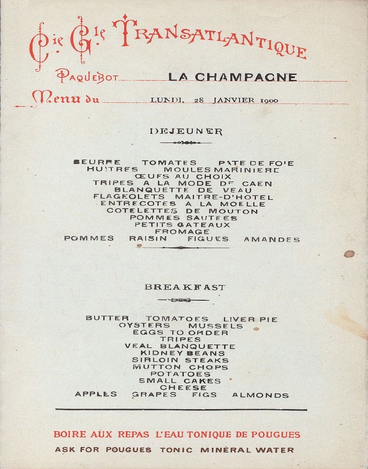 HISTORY - BELLE ÉPOQUE menus on board COMPAGNIE GÉNÉRALE ...