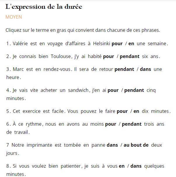 Le blog de FLE de madame Lourido: L'expression de la durée