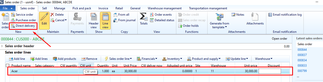 Direct delivery -AX 2012 R3