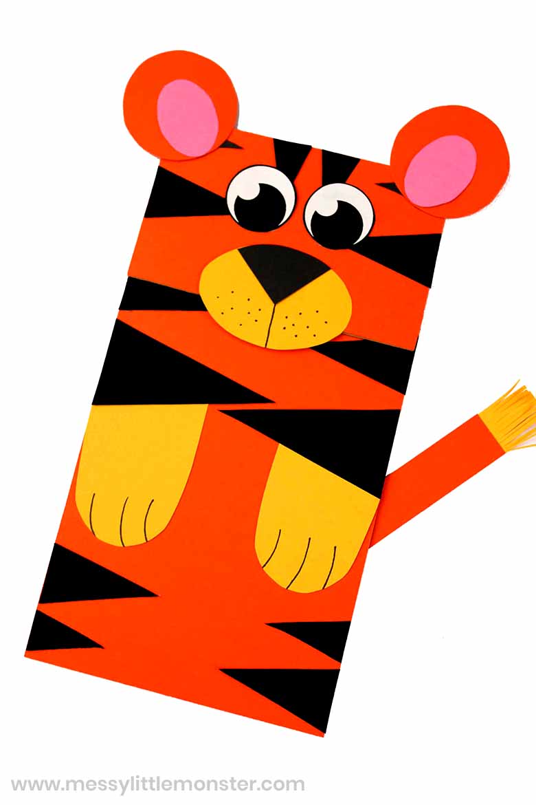 Paper Bag Puppet Tiger Craft - Template Included! - Messy Little Monster