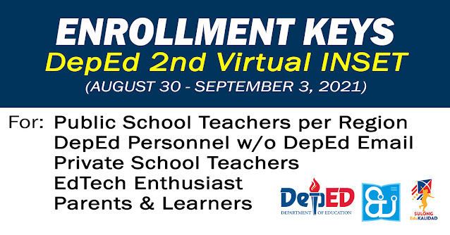 ENROLLMENT KEYS for DepEd 2nd VINSET (Aug. 30 - Sept. 3, 2021 ...