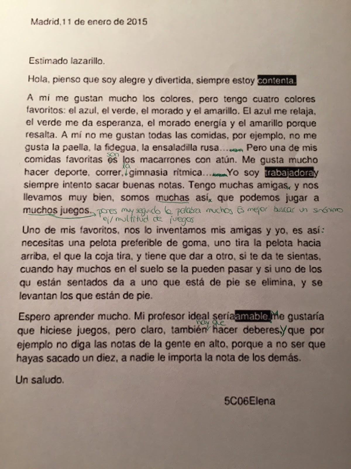 Los detectives de la Lengua: Carta de Elena