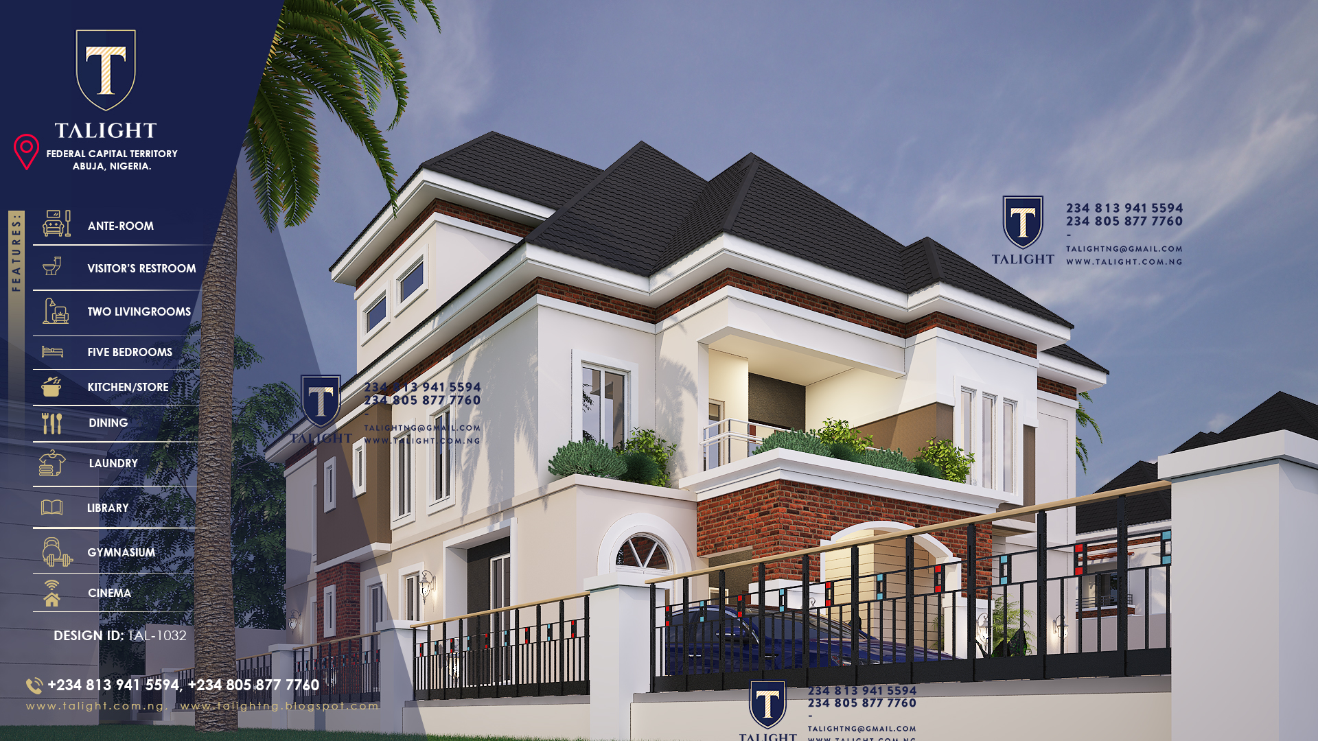 Architectural design of a five bedroom mansion in Nigeria