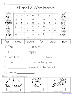 Teachers R US: ee, ea Worksheets