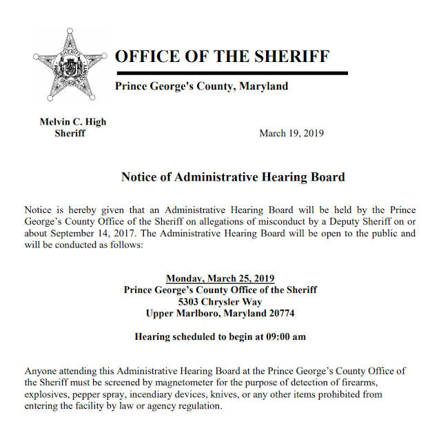 PRINCE GEORGE'S COUNTY OFFICE OF THE SHERIFF: Notice of Administrative ...