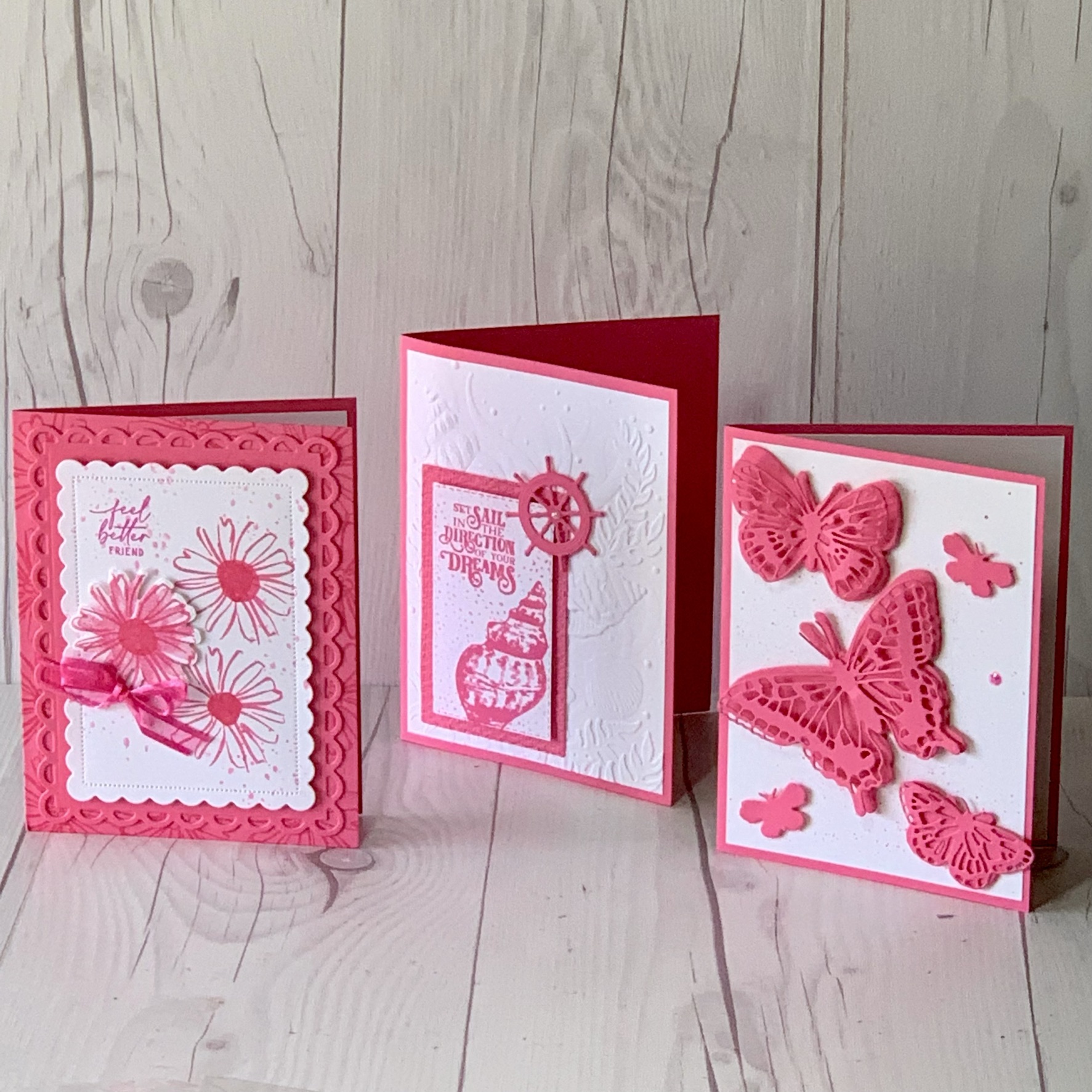 Three ways to use Polished Pink to create Monochromatic Greeting Cards ...