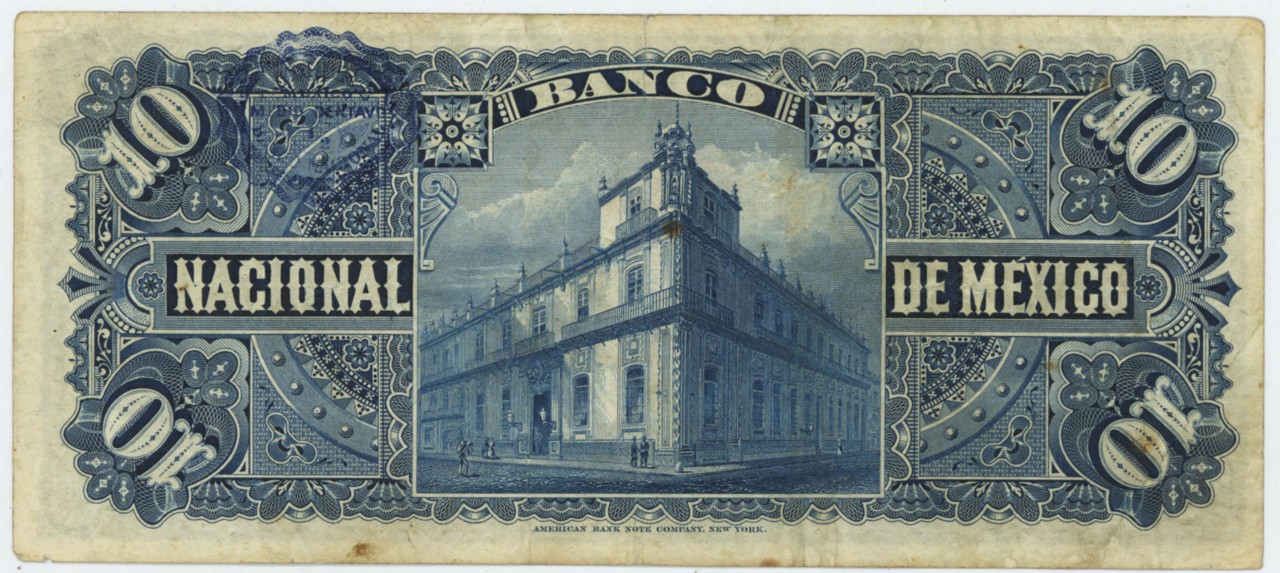 Mexican banknotes 10 Pesos banknote El Banco Nacional de México, 1885 ...
