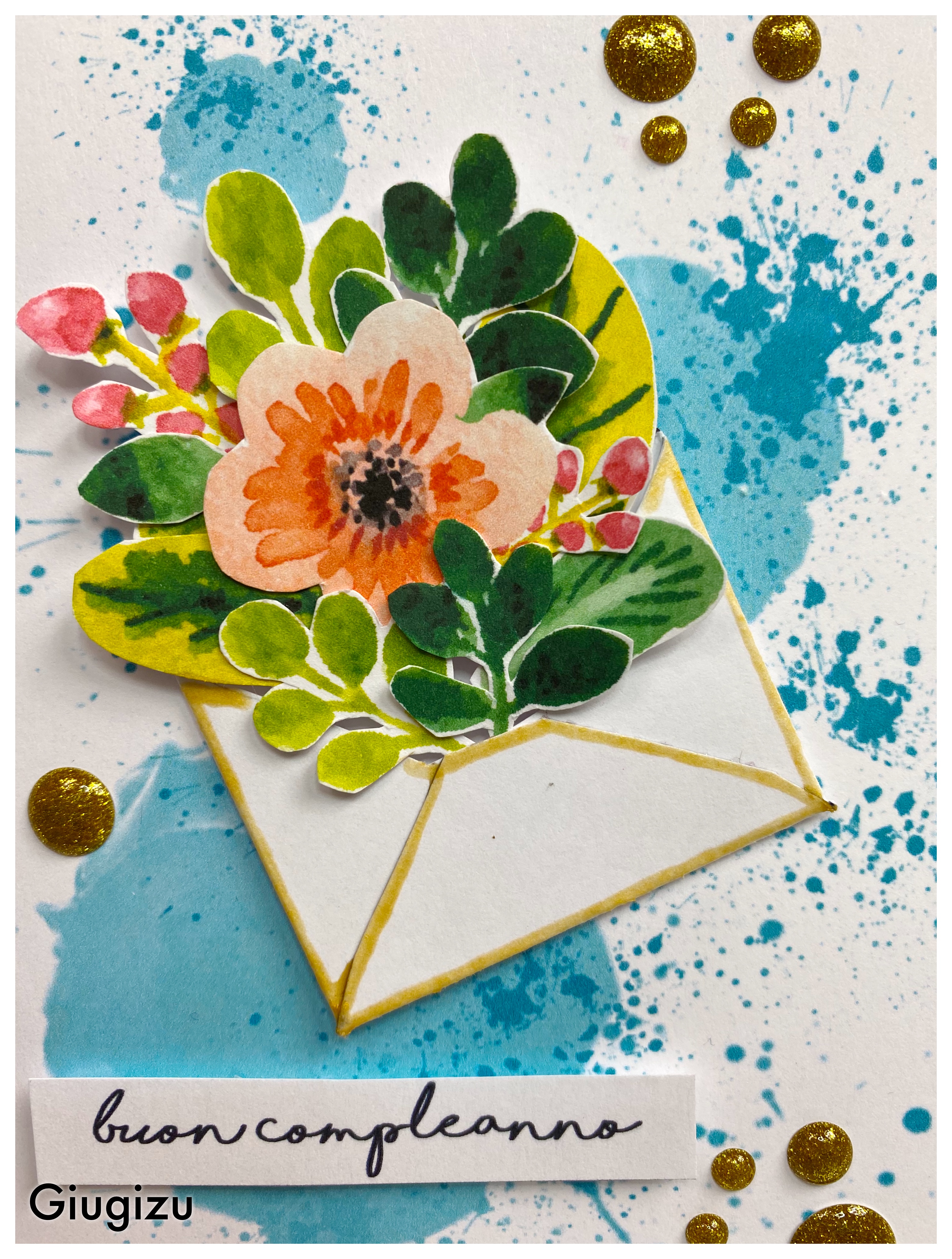 Biglietto di auguri con fiori e busta - Flowers in an envelope handmade ...