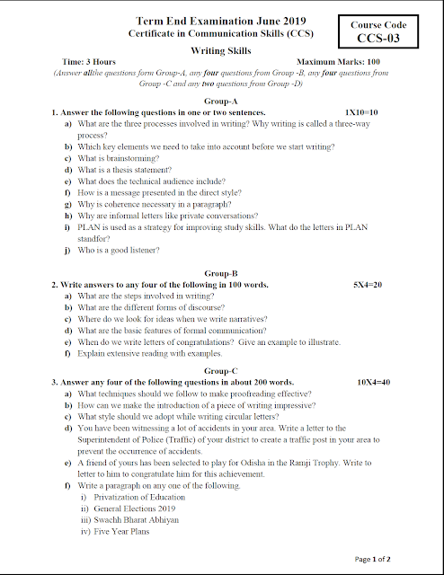 OSPU CCS Writing Skills June 2019 Question Paper - University Question ...