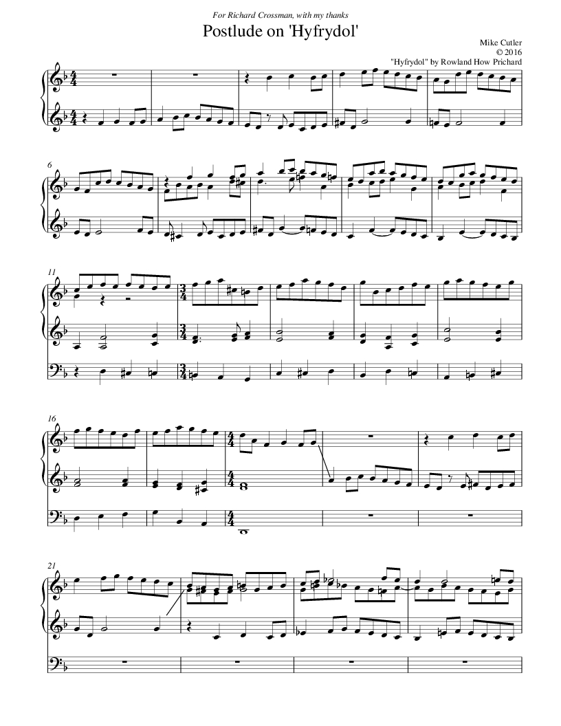 Composer's Notes: Postlude on Hyfrydol: new year, new projects