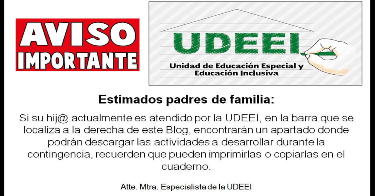 Actividades para alumnos atendidos por la UDEEI.