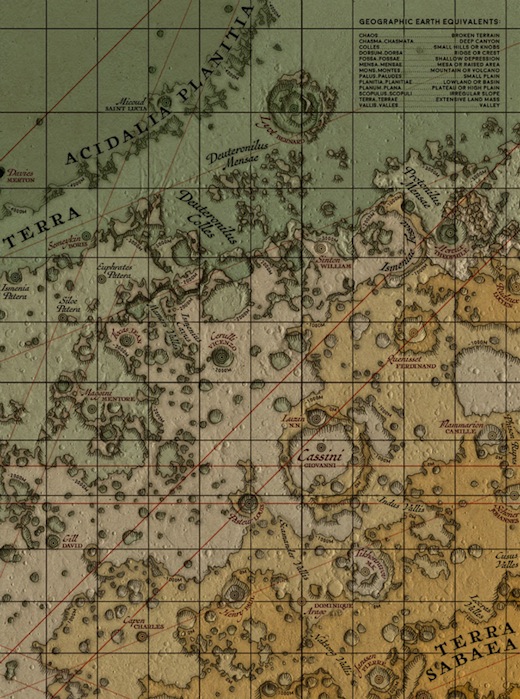 Vintage-style map of Mars