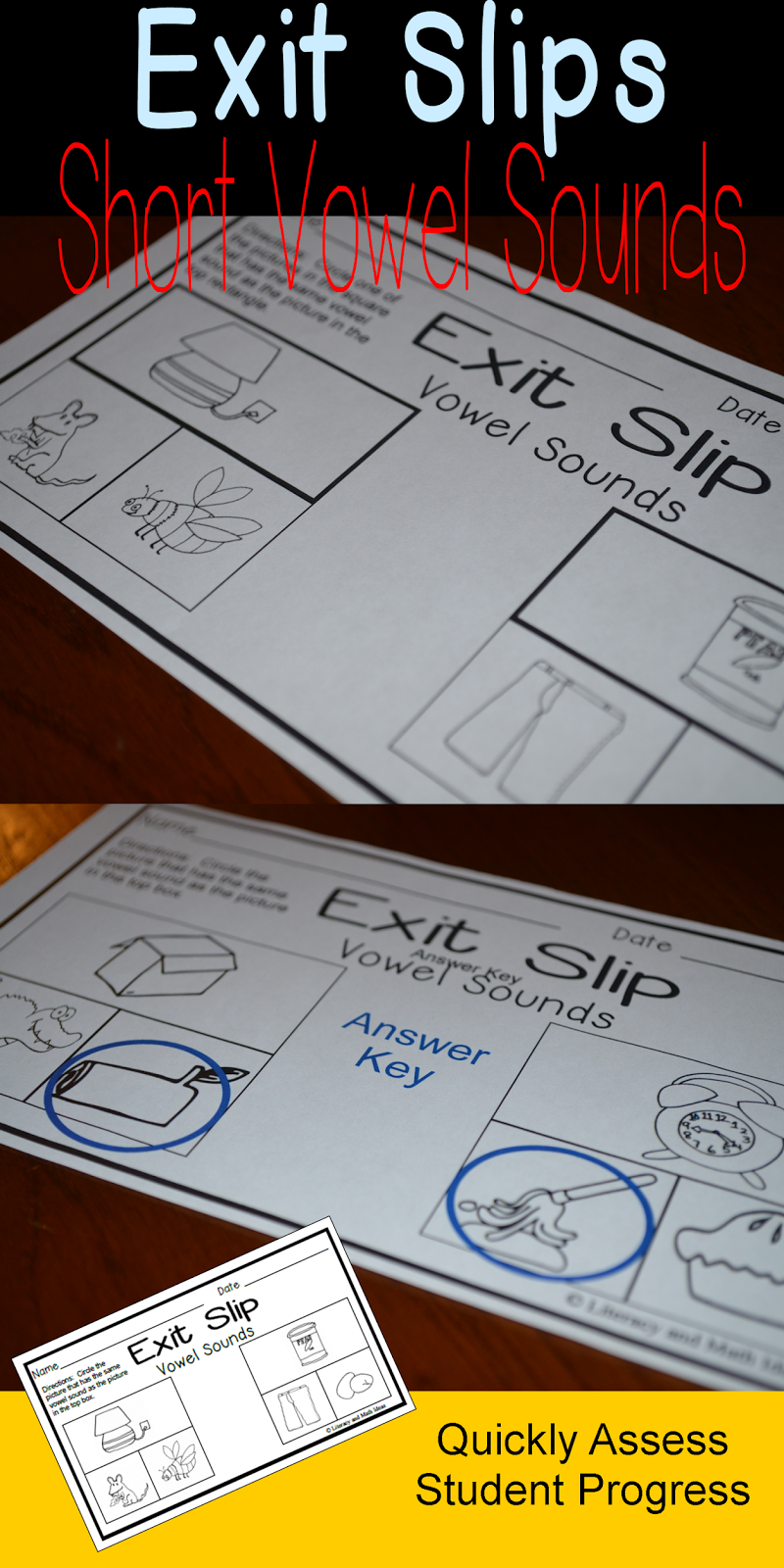 Literacy & Math Ideas: Short Vowel Sounds Exit Slips