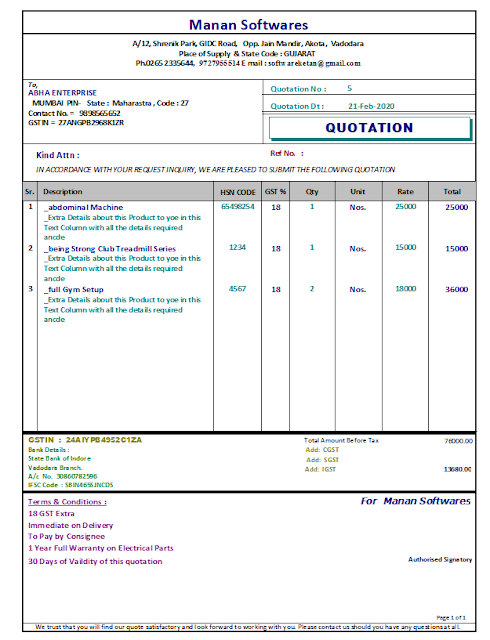 Quotation Designs Made from Software ~ Billing Software Guru