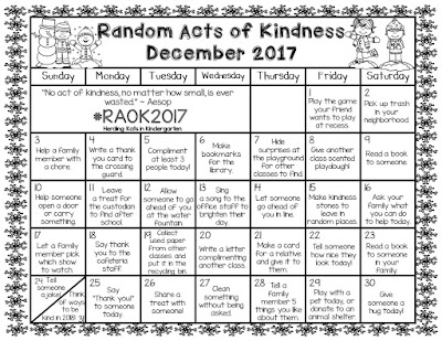 Herding Kats in Kindergarten: FREE Random Acts of Kindness Calendar for ...
