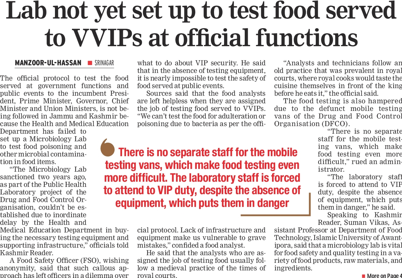 FOOD SAFETY LATEST: Lab not yet set up to test food served to VVIPs at ...